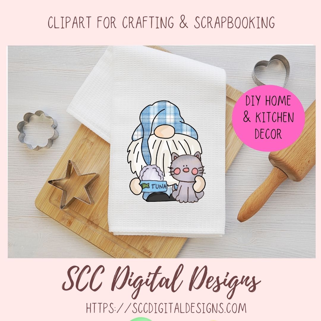 Cat Lover Gnome Clipart for Printable & Digital Stickers, DIY Coffee M ...