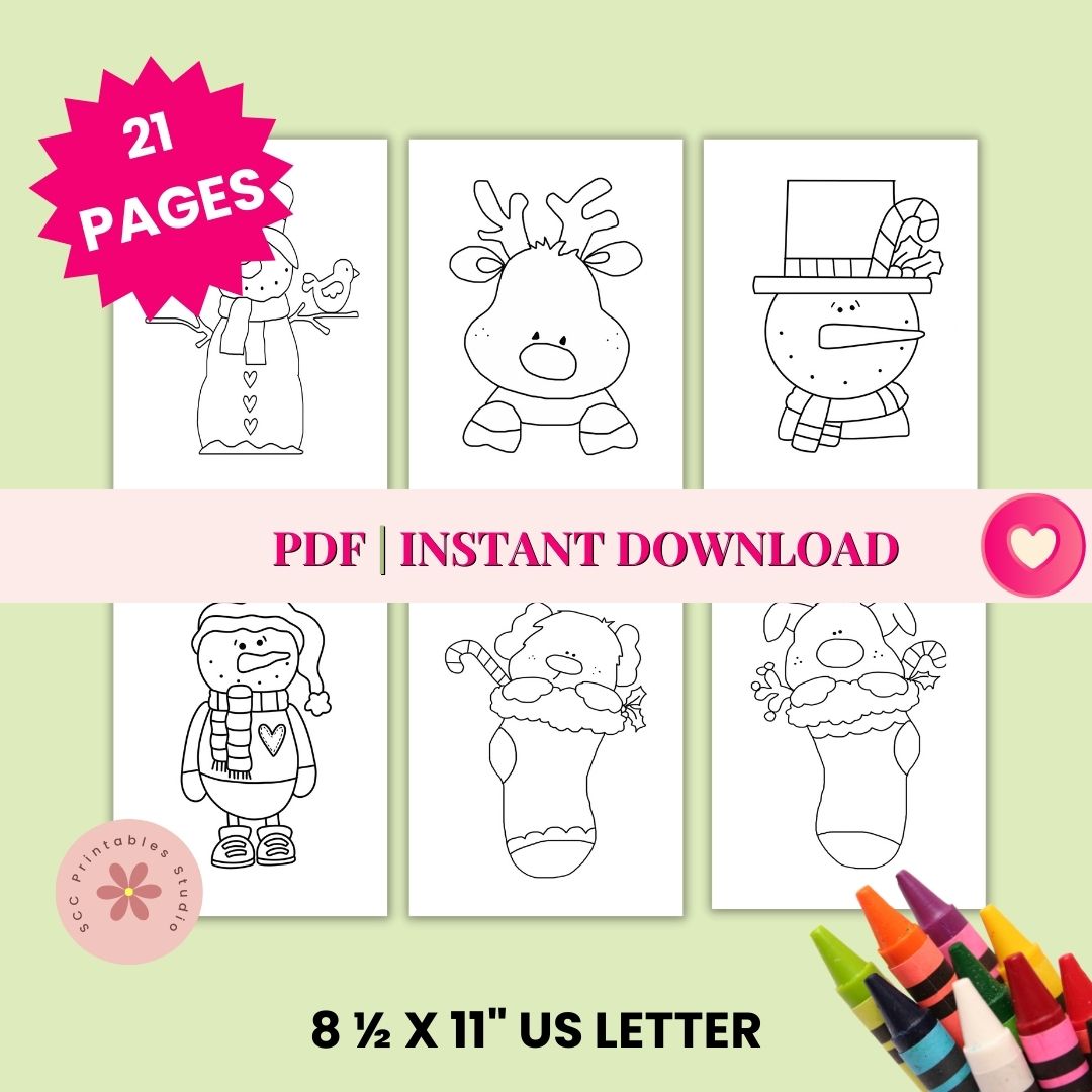 Christmas Doodle Coloring Pages for Kids, Printable Holiday Coloring B ...