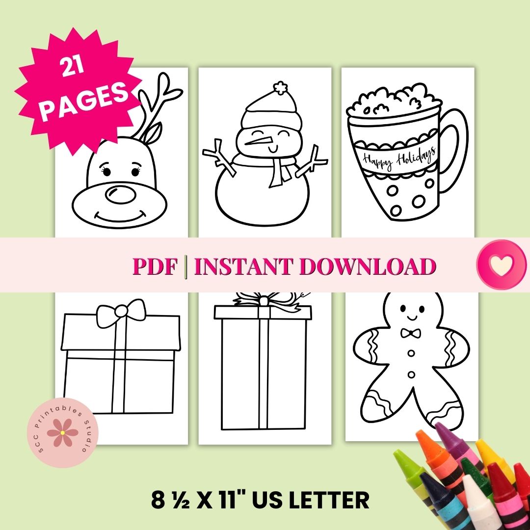 Christmas Doodle Coloring Pages for Kids - Printable Holiday Coloring ...