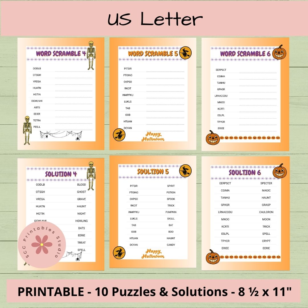 Halloween Word Scramble Printable Game for Kids – Fun Halloween Party ...