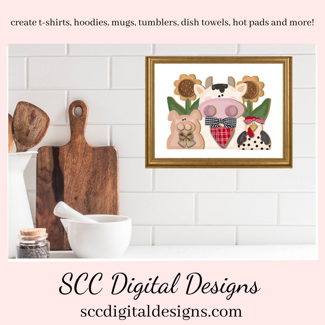 Farm Animals Clipart, Pig Cow Chicken 3d PNG File, Sunflowers, Farmhou ...