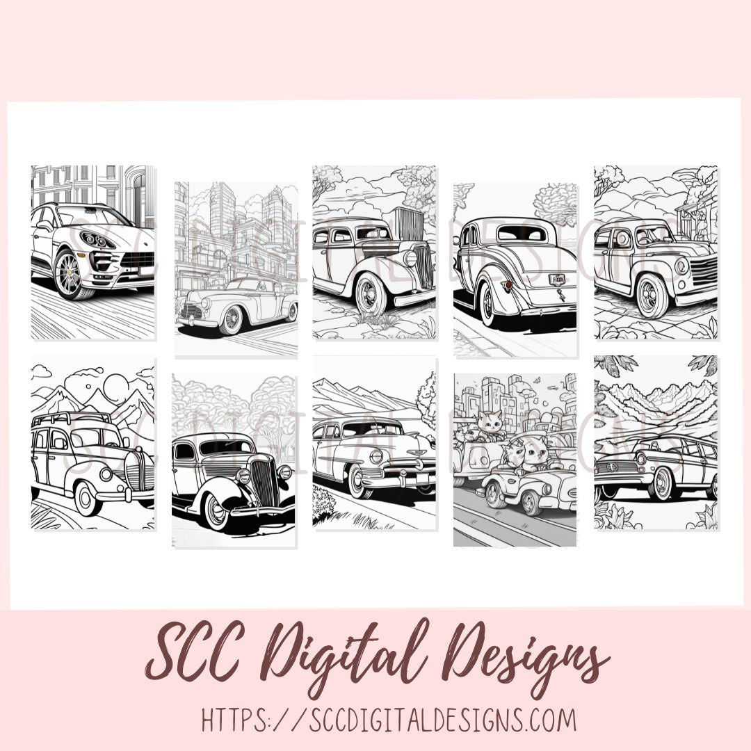 Vintage Cars Printable Coloring Book for Kids and Adults, Print at Hom ...