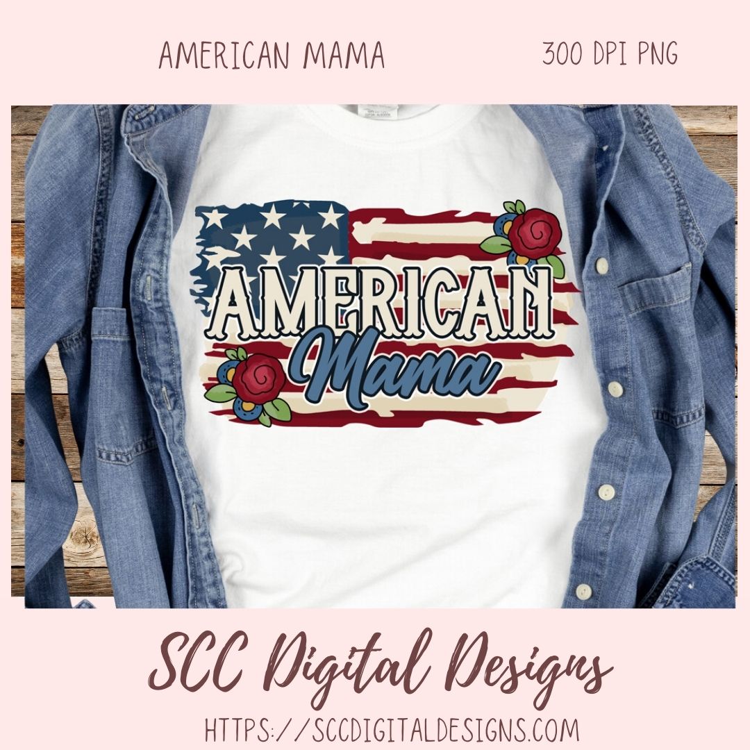 American Mama PNG, Red Roses Military Hero Gift for Women, Red White B ...