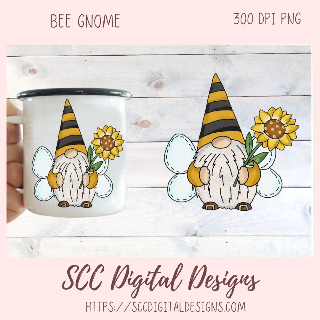 Bee gnome png files for wind spinners, sunflower gnome sublimation des ...