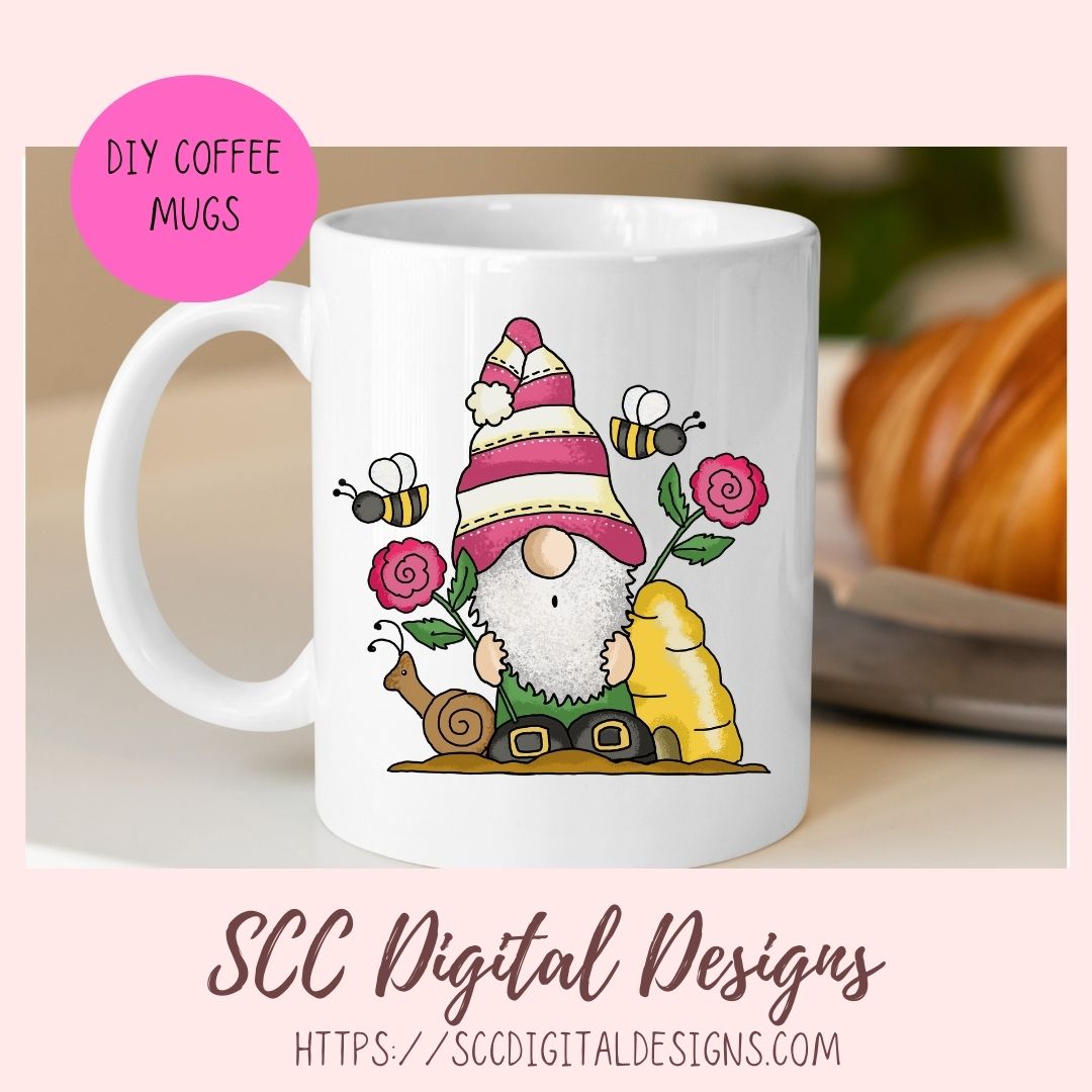 Whimsical Gnome PNG for Stickers and Tumblers Bumble Bees & Roses Clip ...