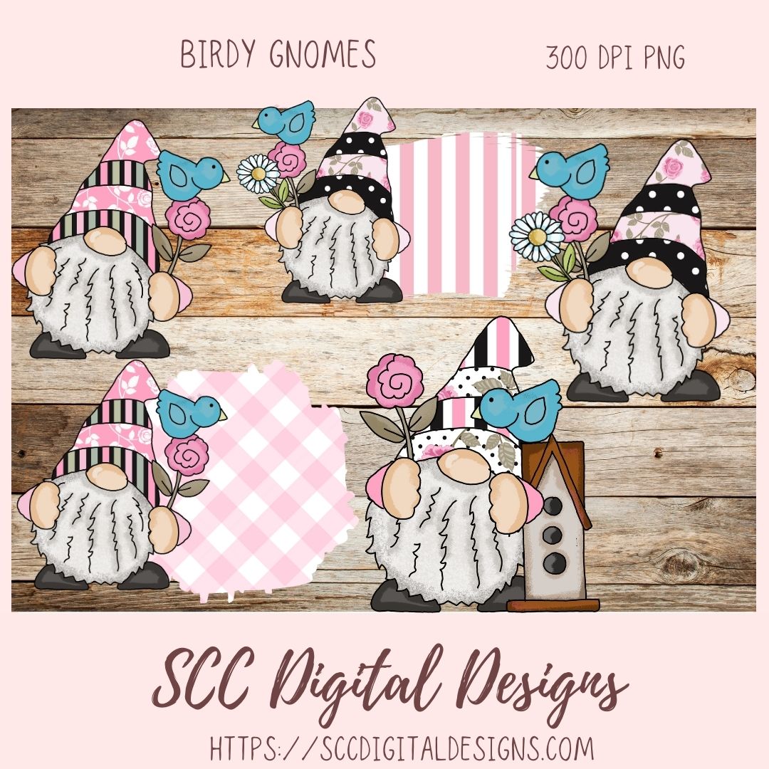 Spring Gnome Clipart, Pink Gnome Sublimation Designs for T-Shirts, Blu ...