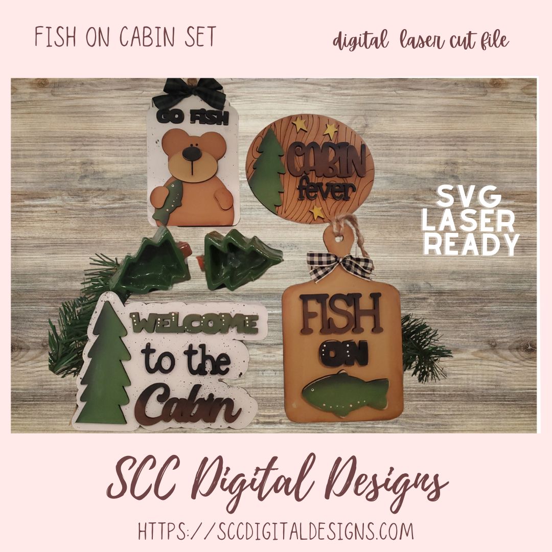 Fishing Cabin SVG Set, 3D Go Fish Bear Tag, Cabin Fever, Welcome to th ...