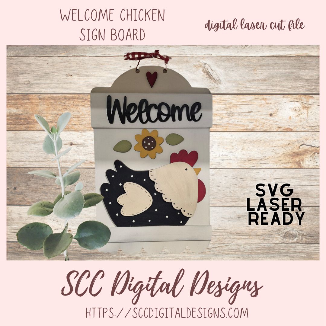 Chicken Welcome Sign SVG, Hen with Sunflower Front Porch Farmhouse Wel ...