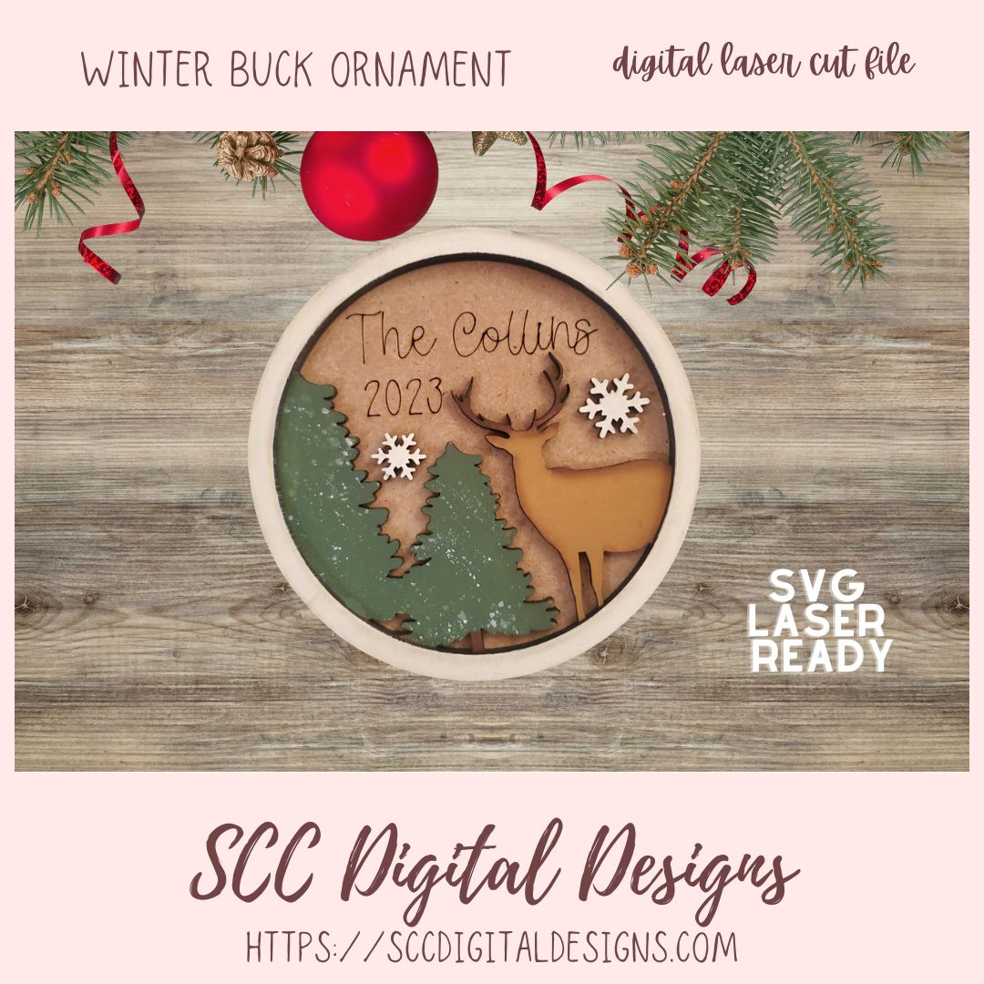 Winter Buck Christmas Ornament Digital Laser Cut File, 3D Layered SVG ...
