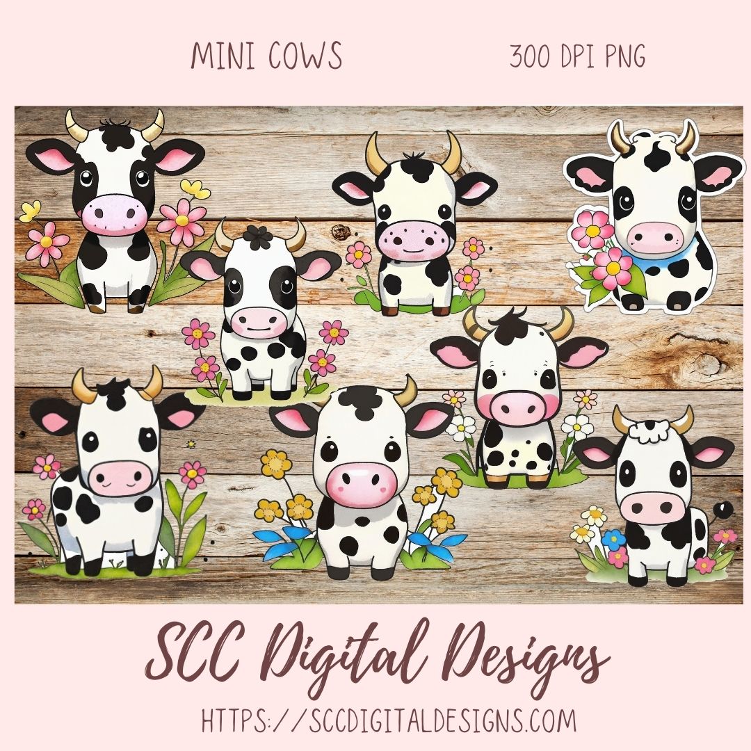 Black & White Cows Digital Planner Stickers, Hand Drawn Colorful Print ...