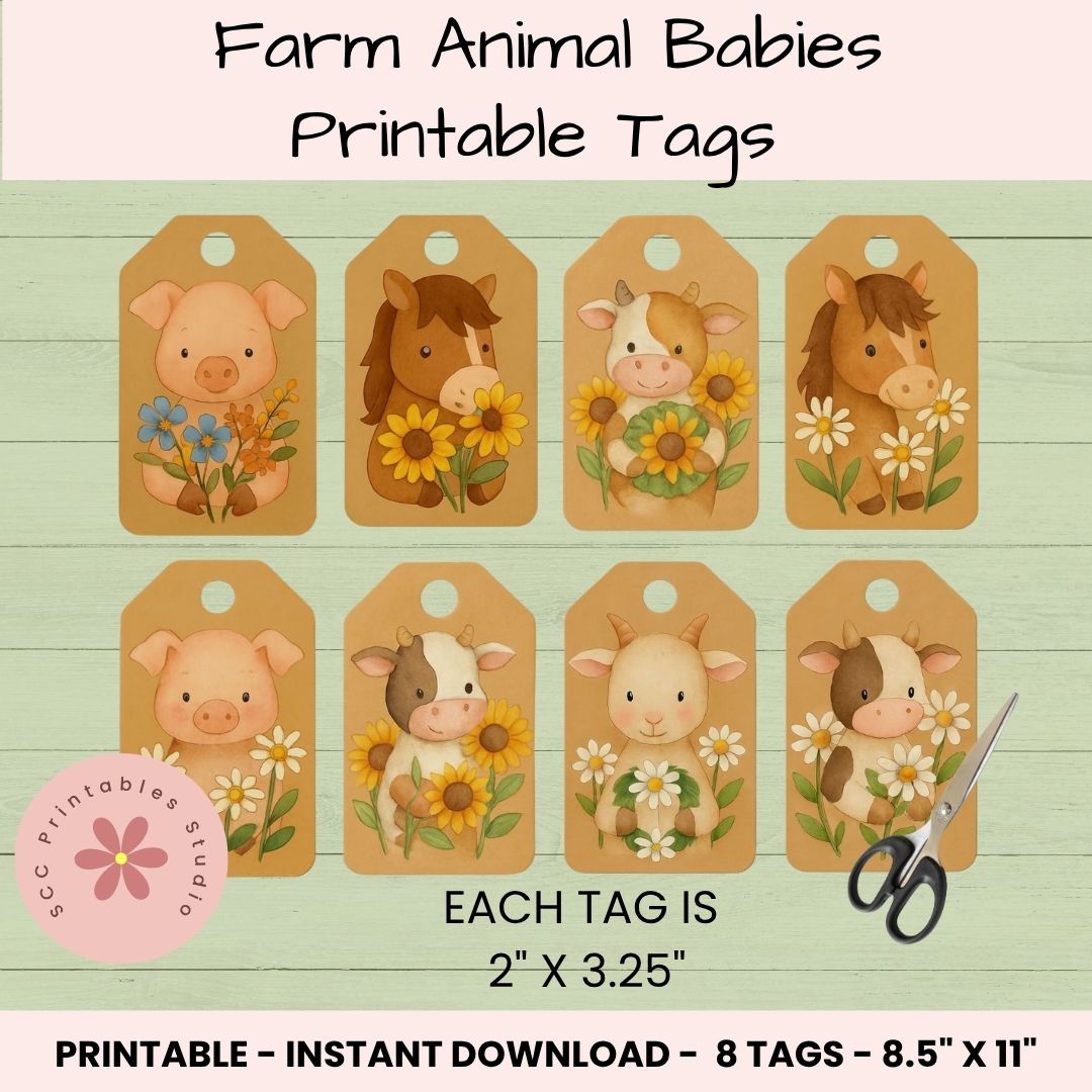 Cute Farm Animals Labels for Baby Shower Favor Tags, Farm Animal Baby ...