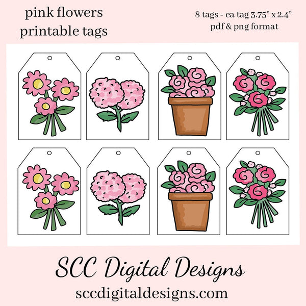 Pink Flower Printable Tags - Instant Download - Mother's Day Gift Tag ...