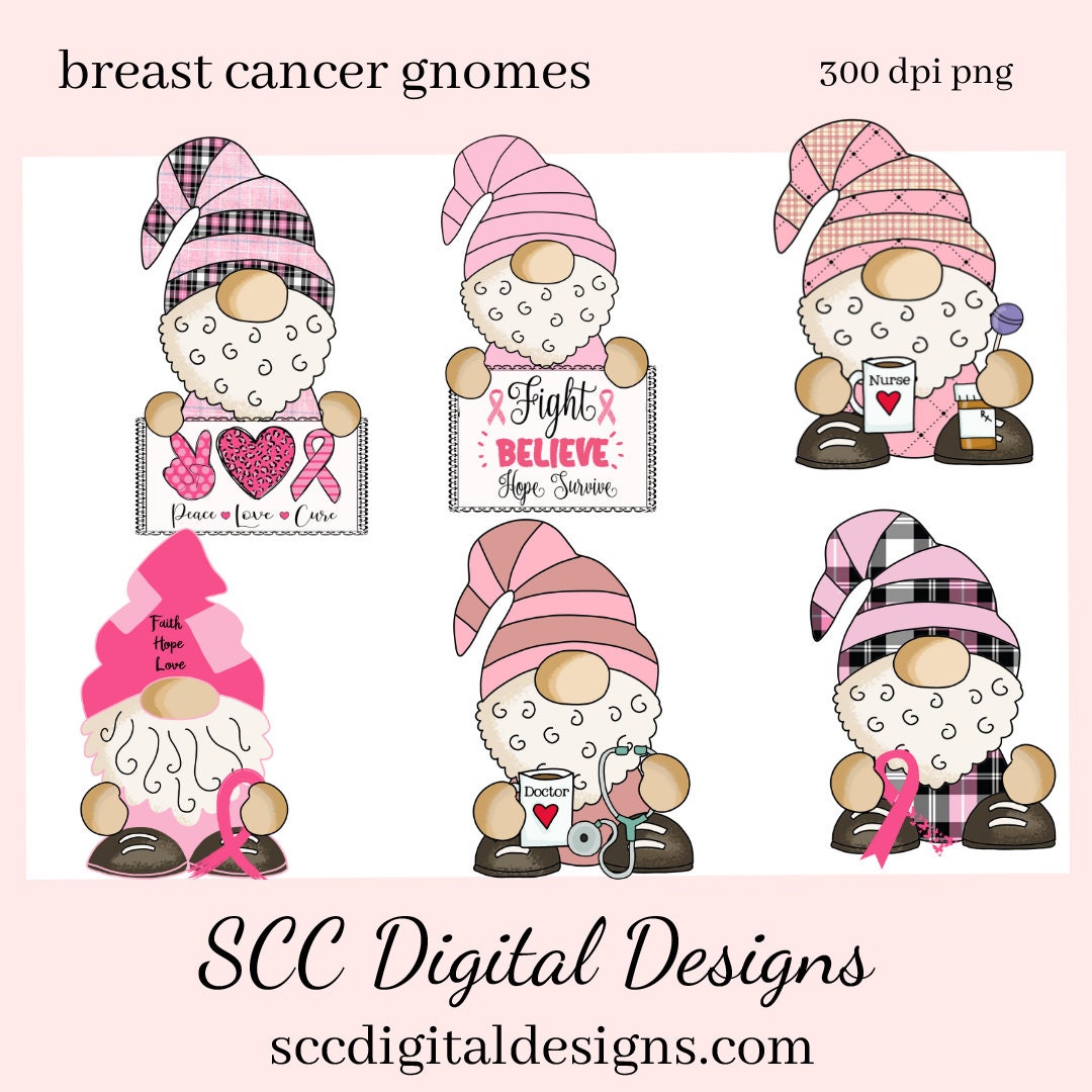 Breast Cancer Gnomes Exclusive Clipart, No 1 Doc, Nurse, Pink Ribbon ...