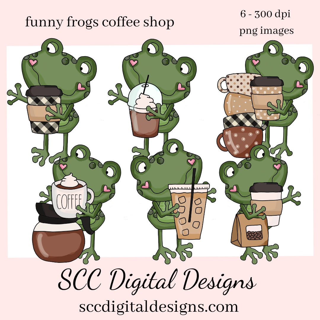 Frog PNG, Coffee Clipart, Clip Art Set, Woodland Creatures, Funny Mug ...